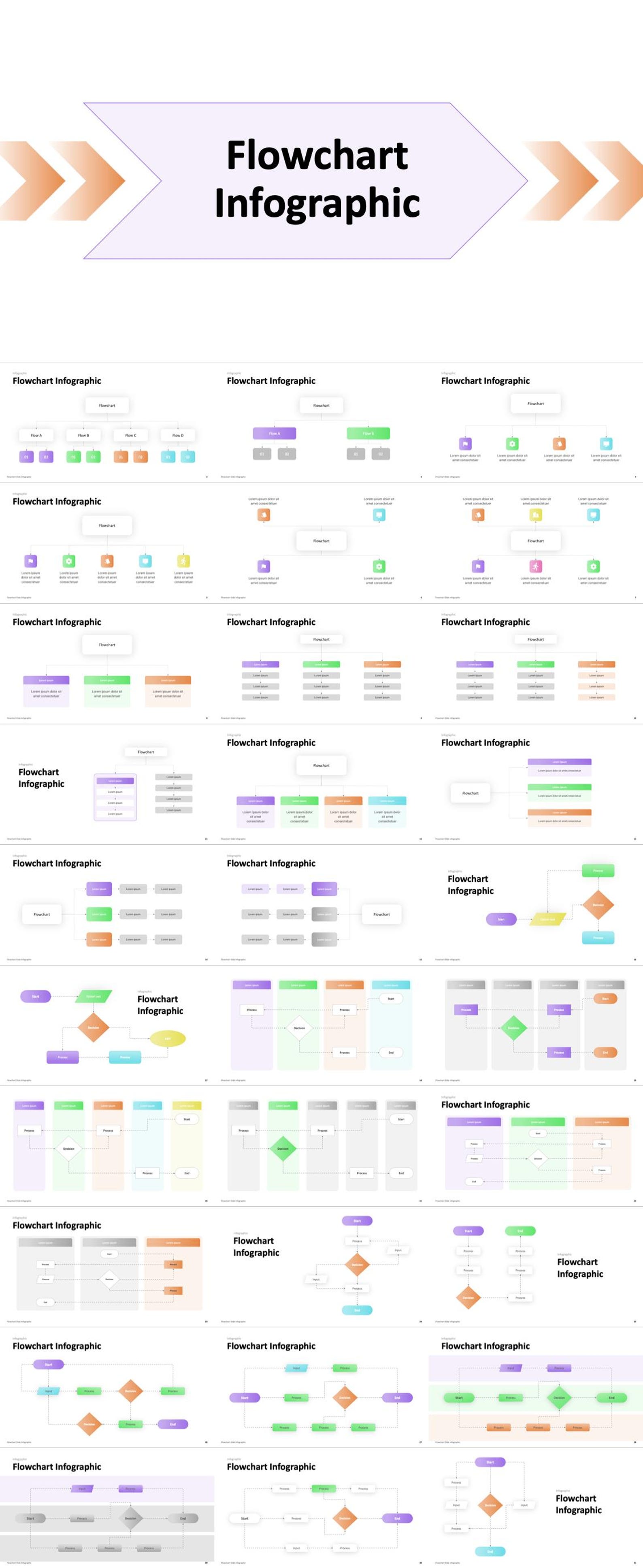 Flowchart Infographic Powerpoint Template – 67 Unique Slides X 2 Color ...