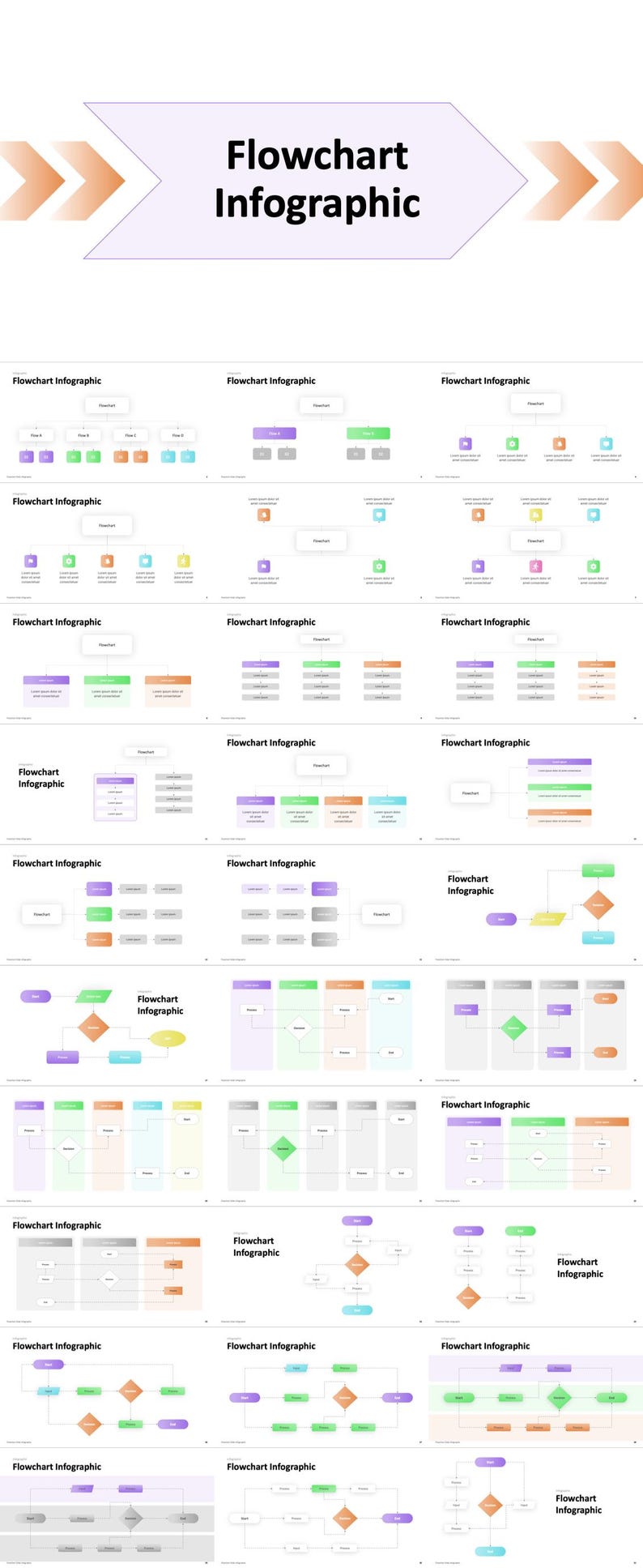 Flowchart Infographic Powerpoint Template – 67 Unique Slides X 2 Color ...