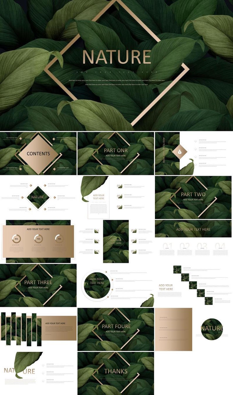 Green Nature Powerpoint Templates Set | 4 Plant-inspired Designs | 80 ...