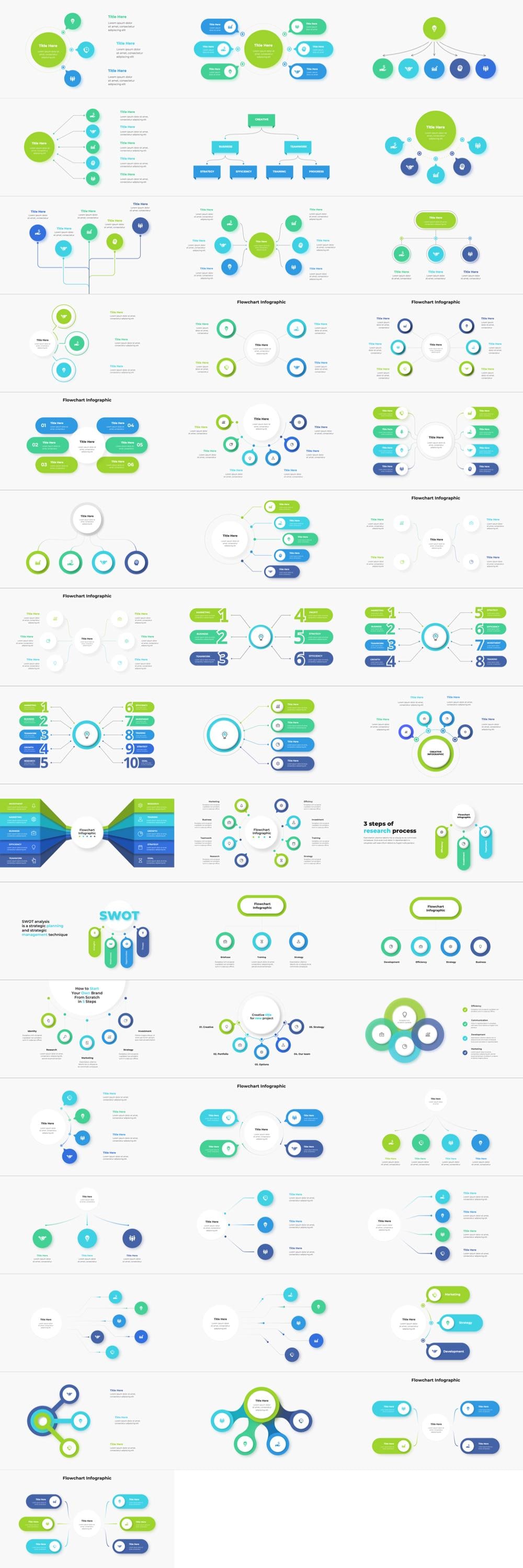 Flowchart Infographic Powerpoint Template – 67 Unique Slides X 2 Color ...