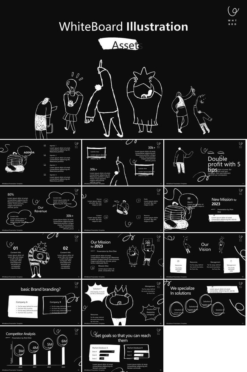 Hand-drawn Doodle Powerpoint Template | Black & White Set | 30 Slides ...