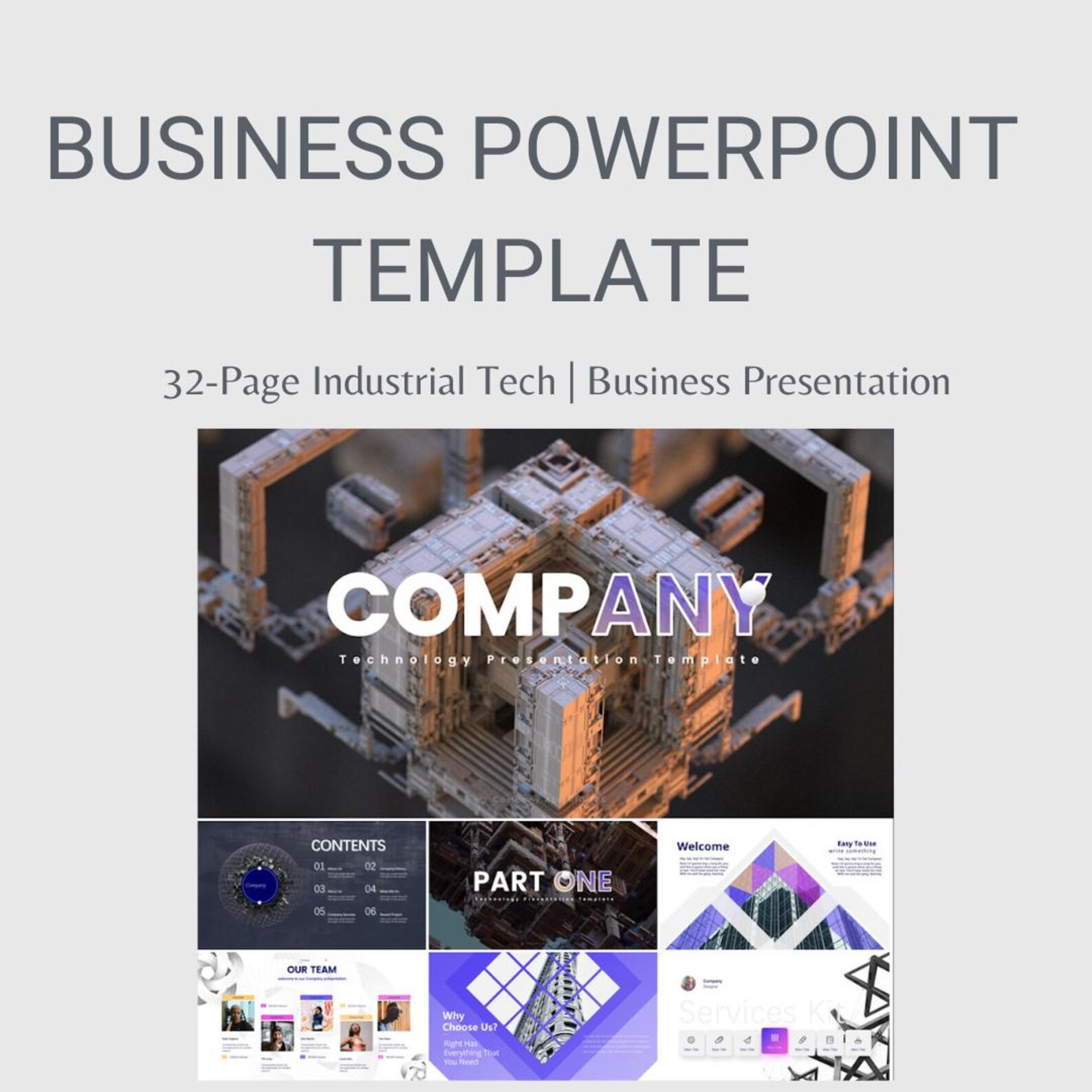 32-page Industrial Tech Powerpoint Template | Colorful Business ...