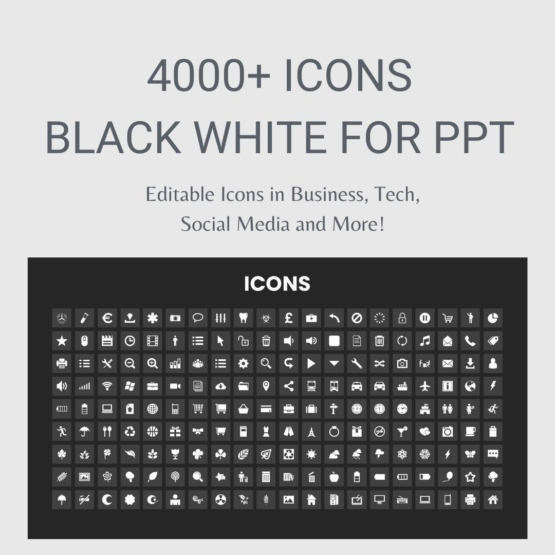 4000+ Black & White Icons for Powerpoint | Business, Technology, Social ...