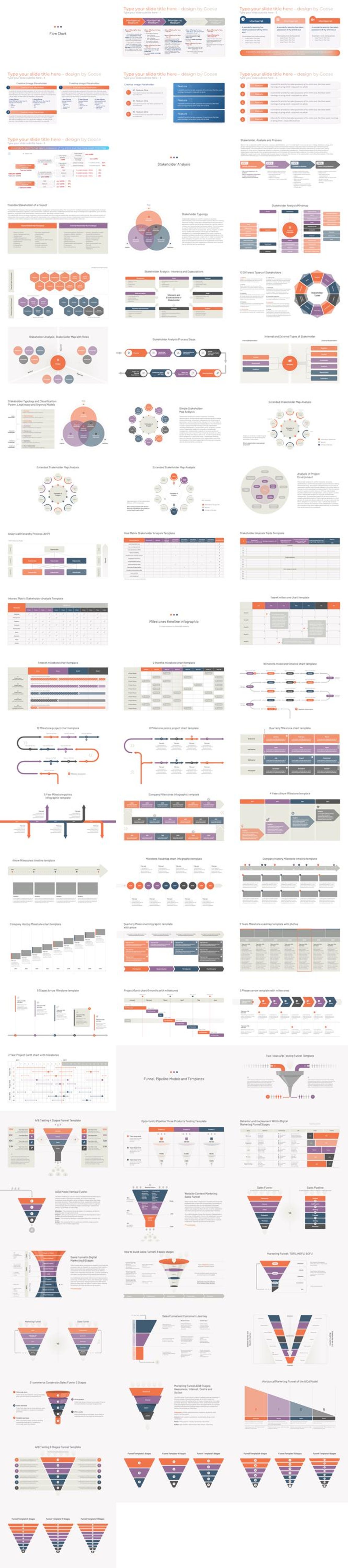 70-page Business Diagram PPT Template | Flowchart, Stakeholder Analysis, Timeline, Funnel ...