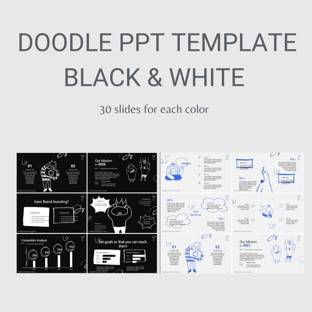 Hand-drawn Doodle Powerpoint Template | Black & White Set | 30 Slides ...