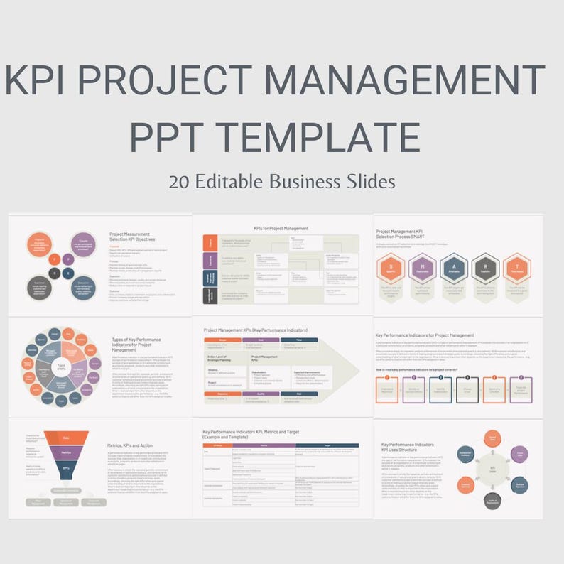 KPI Project Management Powerpoint | 20 Editable Business Slides ...