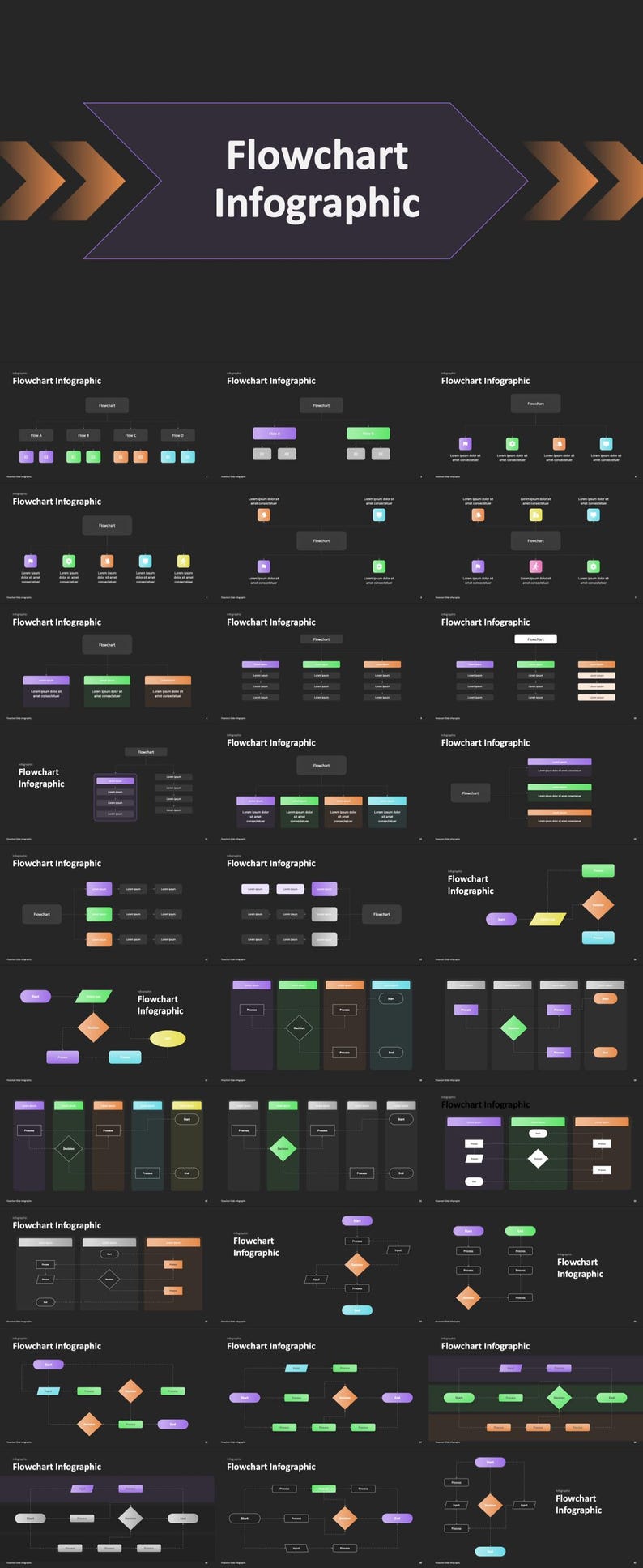 Flowchart Infographic Powerpoint Template – 67 Unique Slides X 2 Color ...