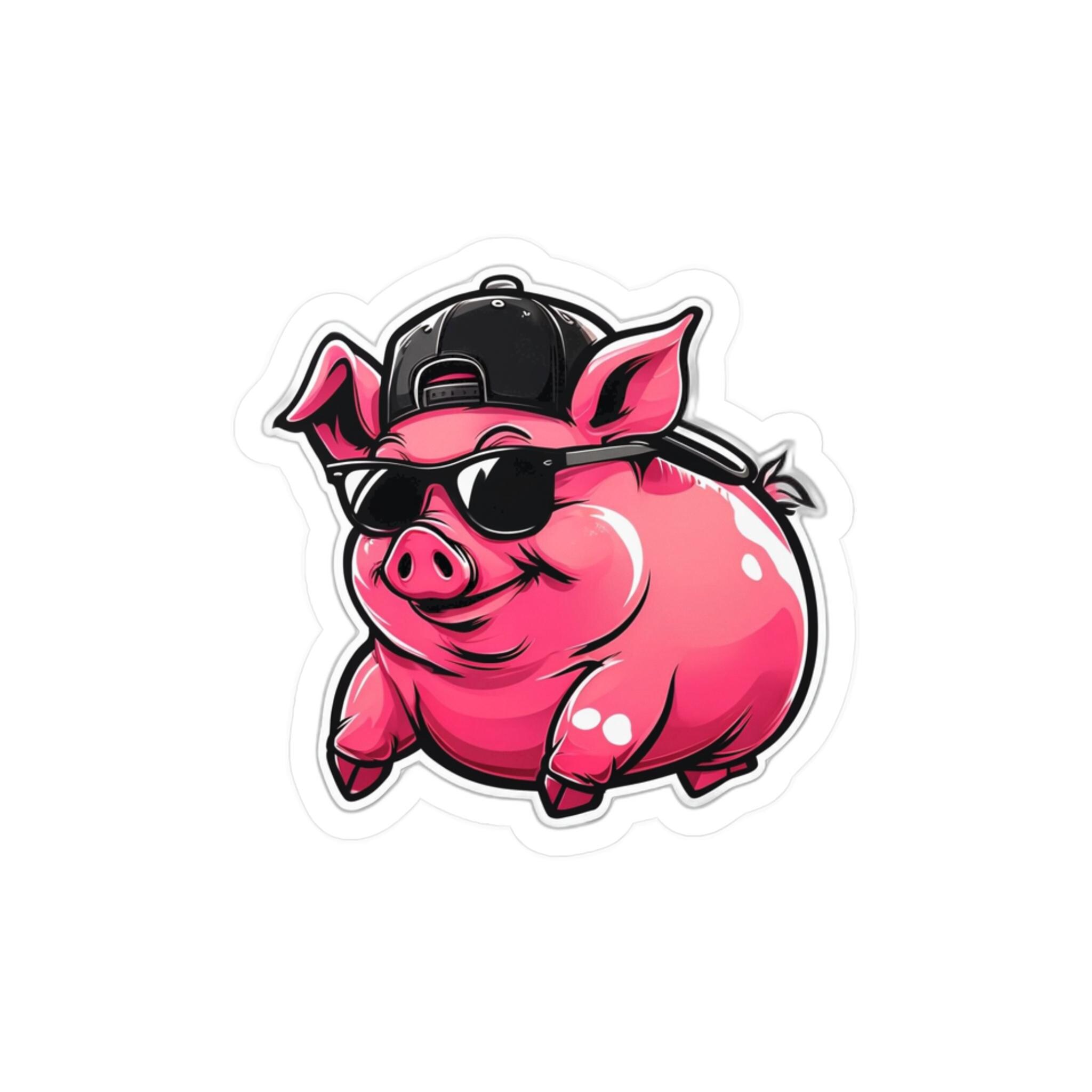 Cool Pig Sticker, Funny Vinyl Decal for Laptop, Car, or Water Bottle ...