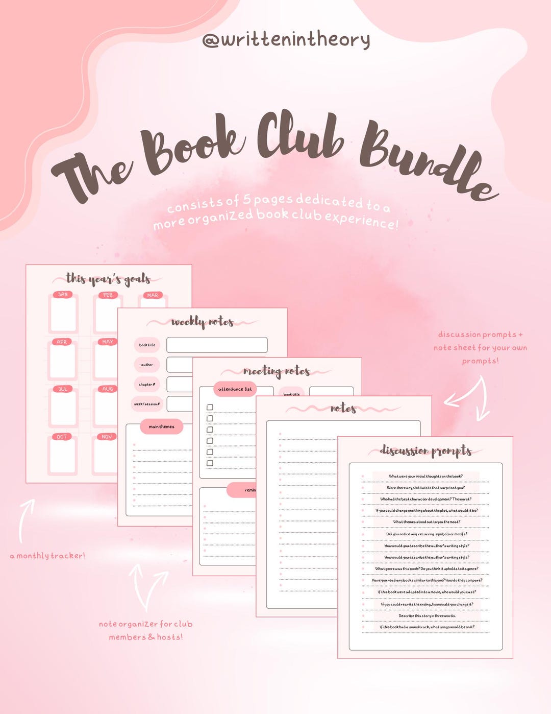 The Book Club Bundle | Printable Book Club Planner | Discussion Prompts ...