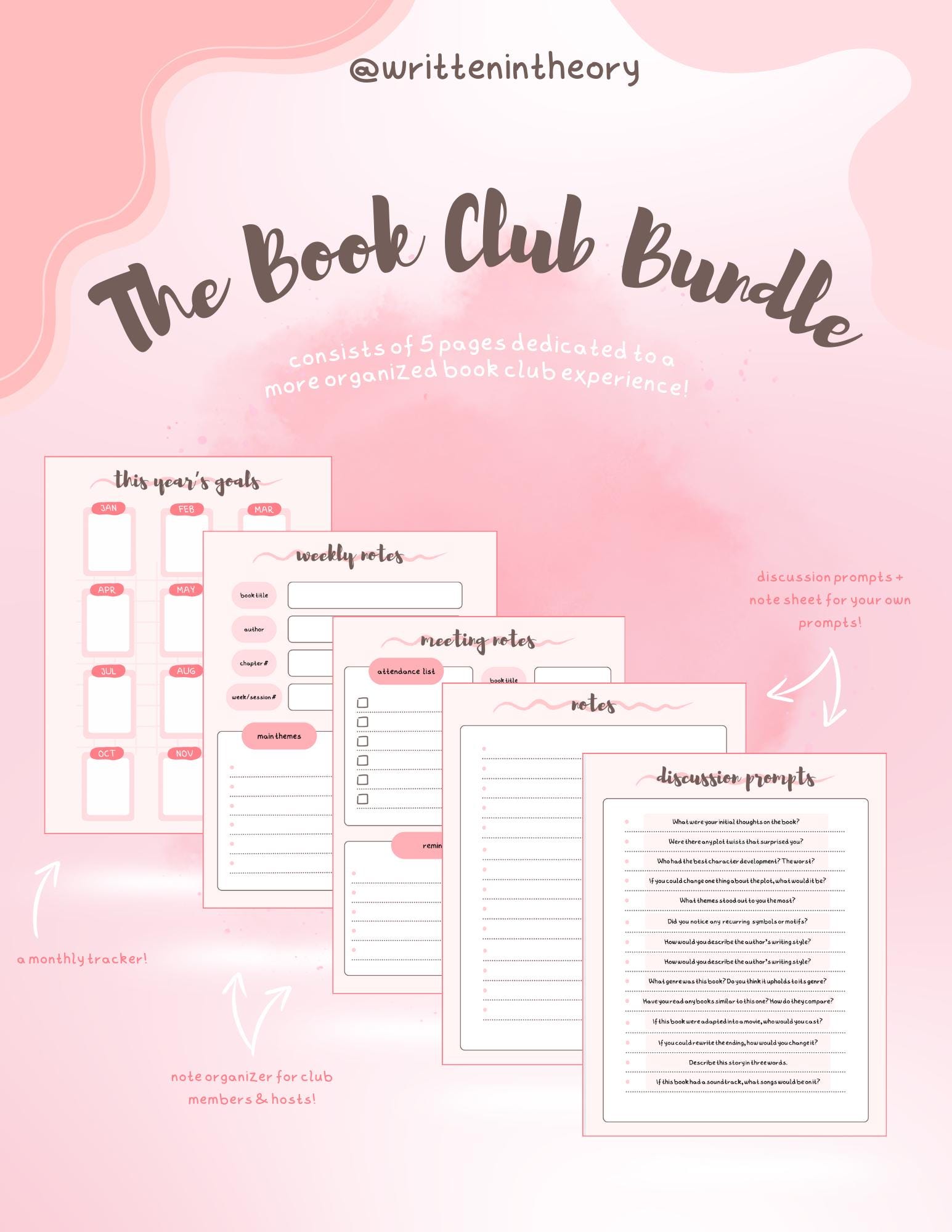 The Book Club Bundle | Printable Book Club Planner | Discussion Prompts ...