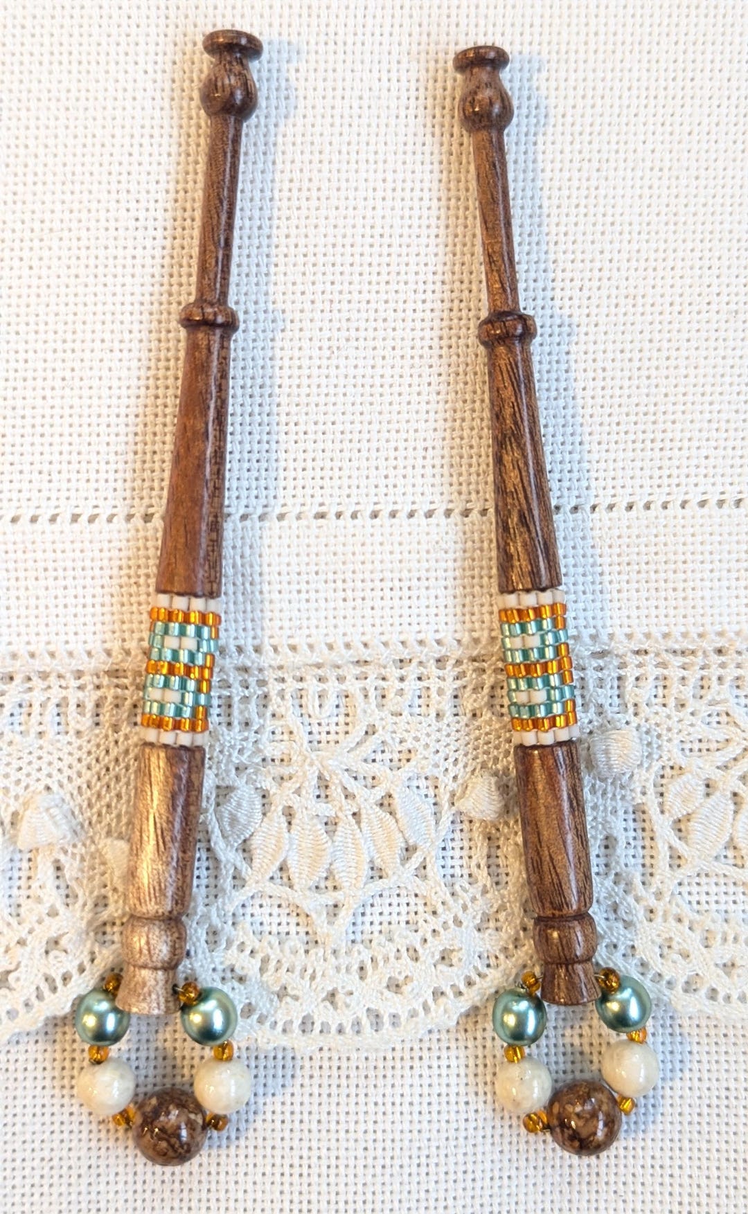 Pair Uniquely Woodgrained Wooden Lace Bobbins With Decorative Shanks ...