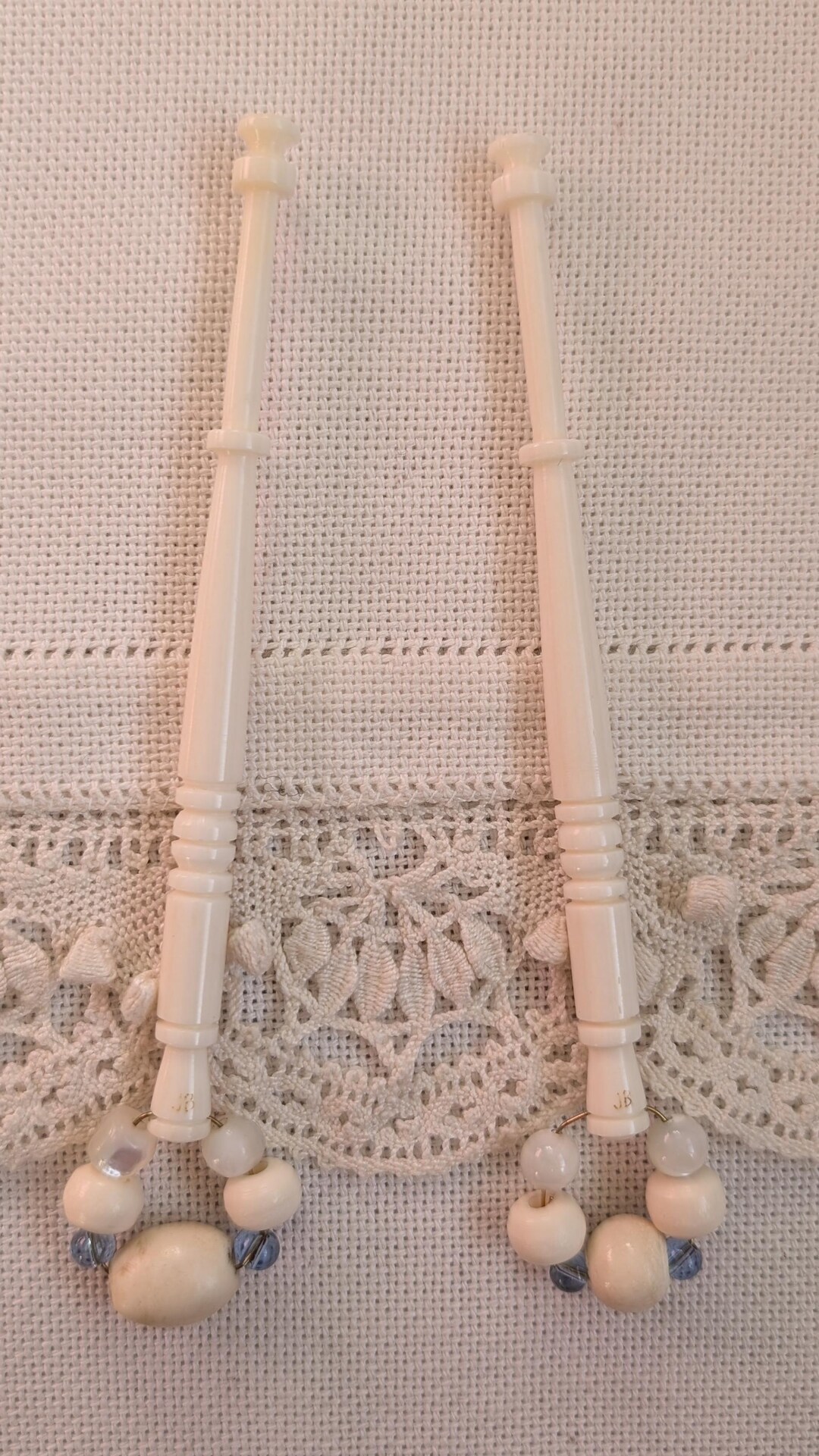Pair of Handsome Hand-turned Bone Lace Bobbins by Maker John Beswick ...