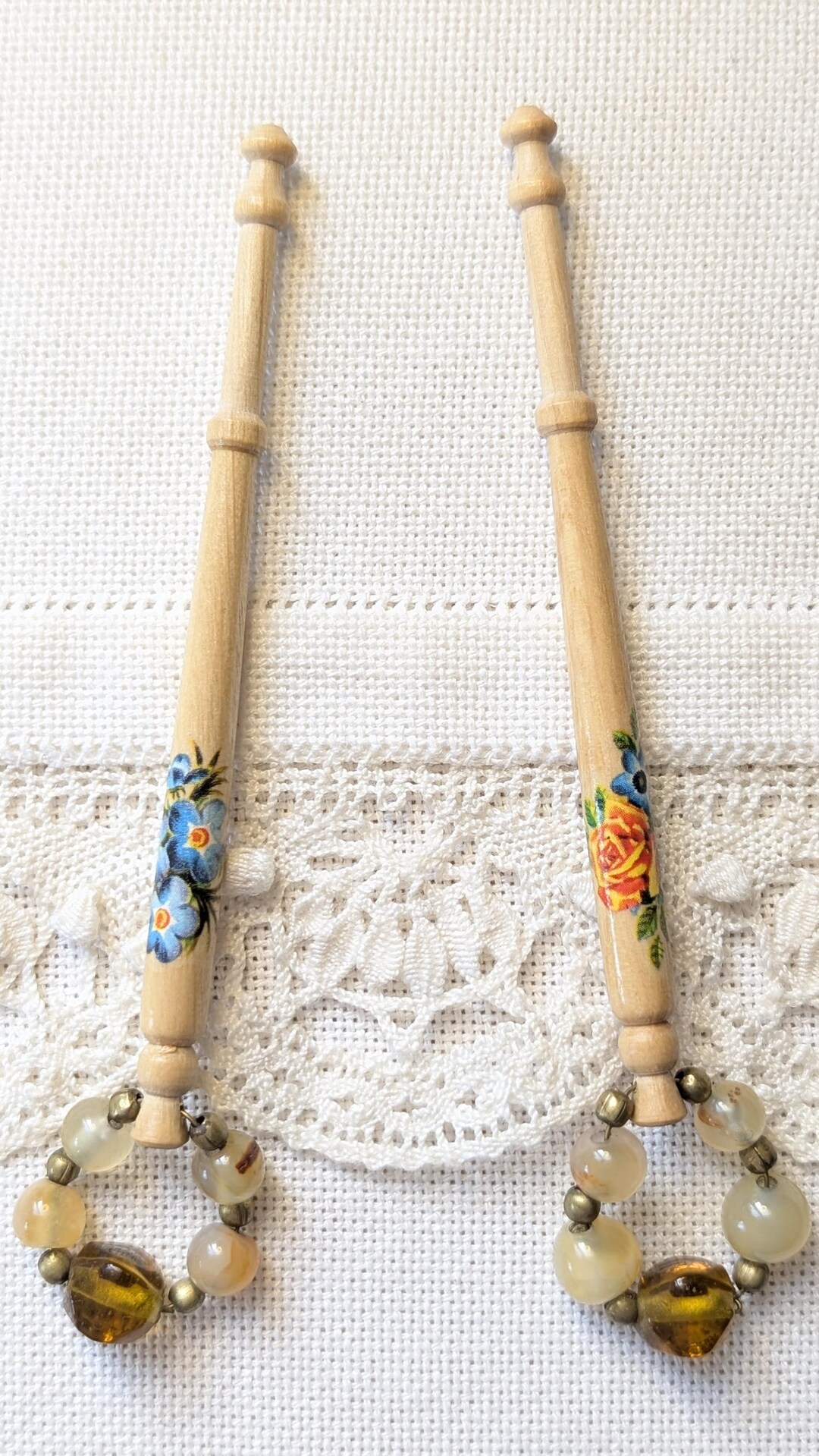 Two Lace Bobbins in Wood, Complete With Spangles. Believed to Be ...