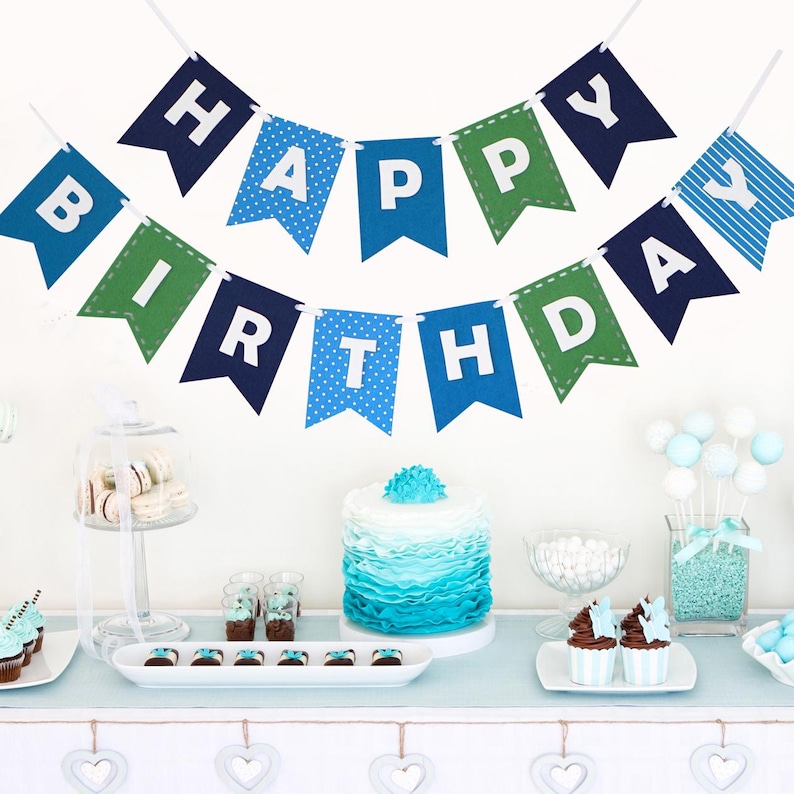 Happy Birthday Banner- Blues and Greens - Etsy