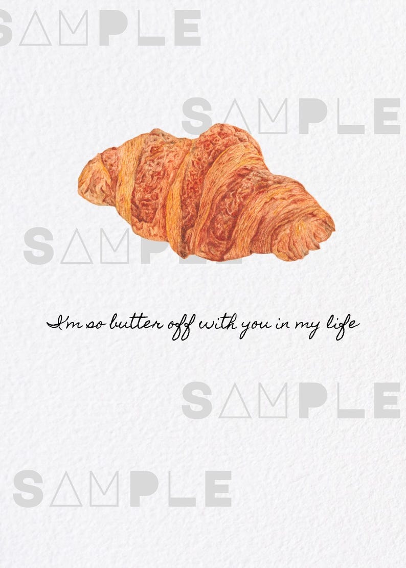 Hand Drawn Croissant Digital/ Download/ Printable/ Pastry/ Greeting ...
