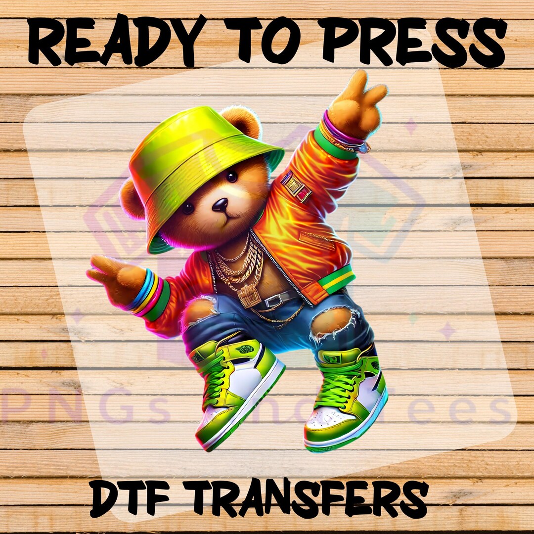 Neon Bucket Hat Bear DTF Transfer - Trendy Heat Press Design for ...