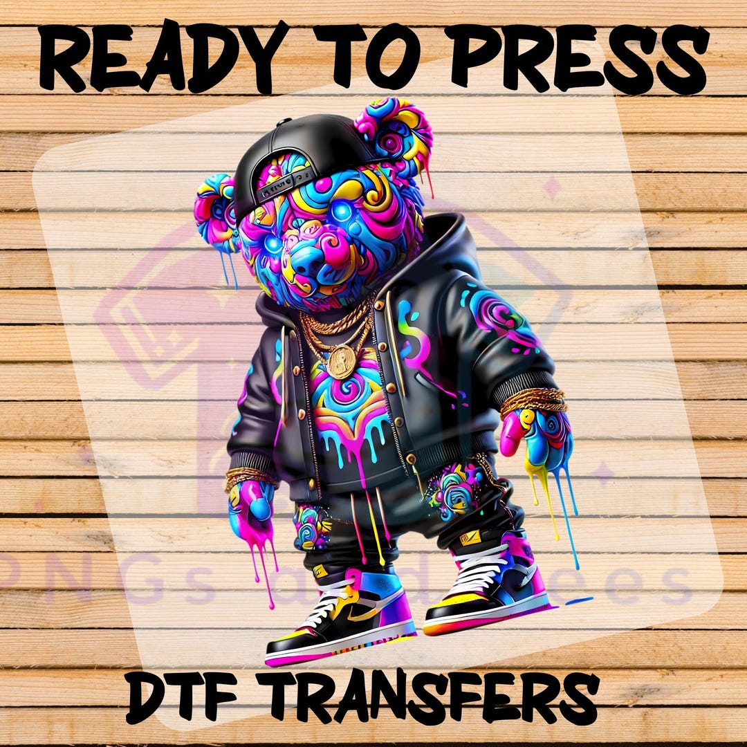 Vibrant Graffiti Bear DTF Transfer - Drip Style Ready-to-press Heat ...