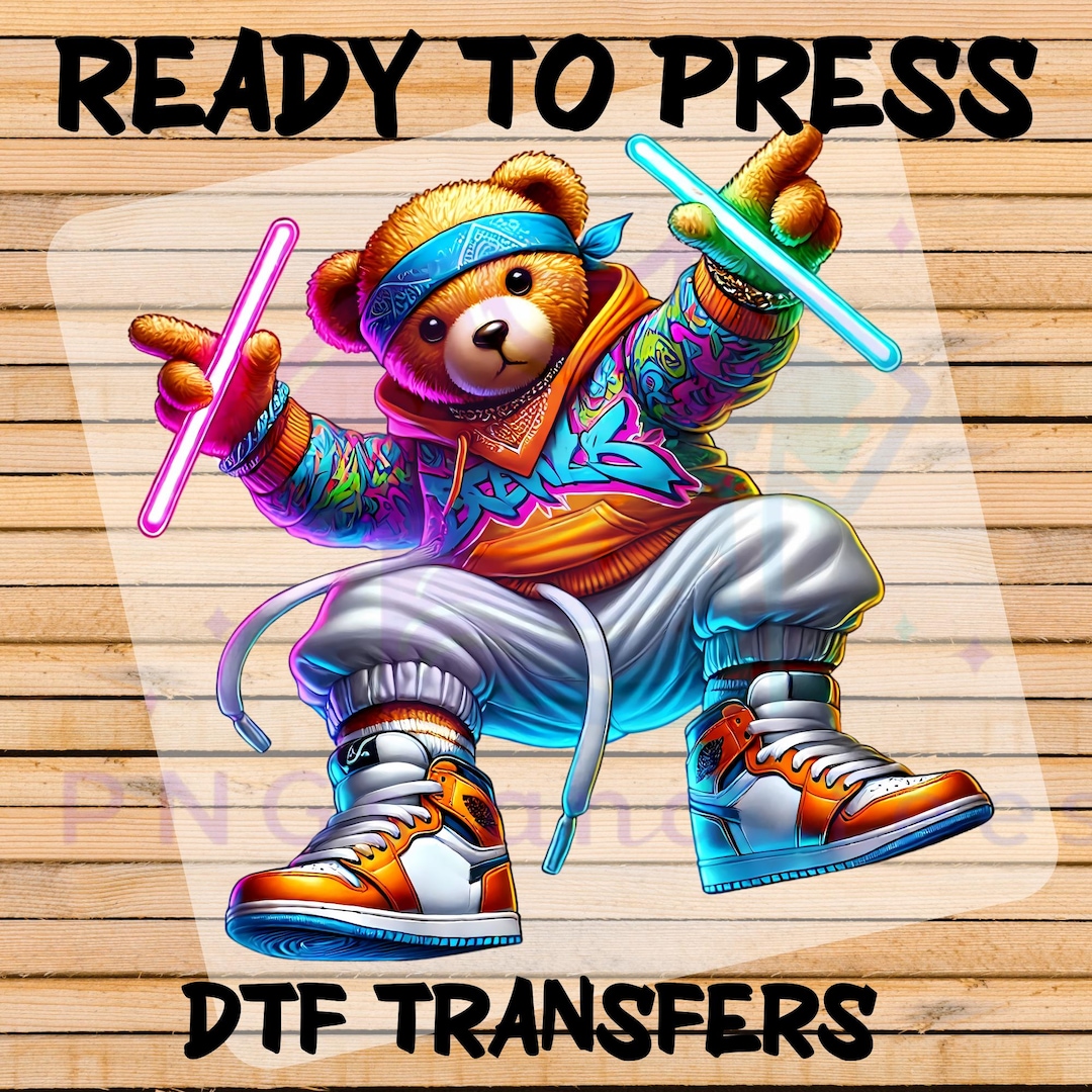 Neon Glow Stick Bear DTF Transfer - Trendy Ready-to-press Heat Transfer ...