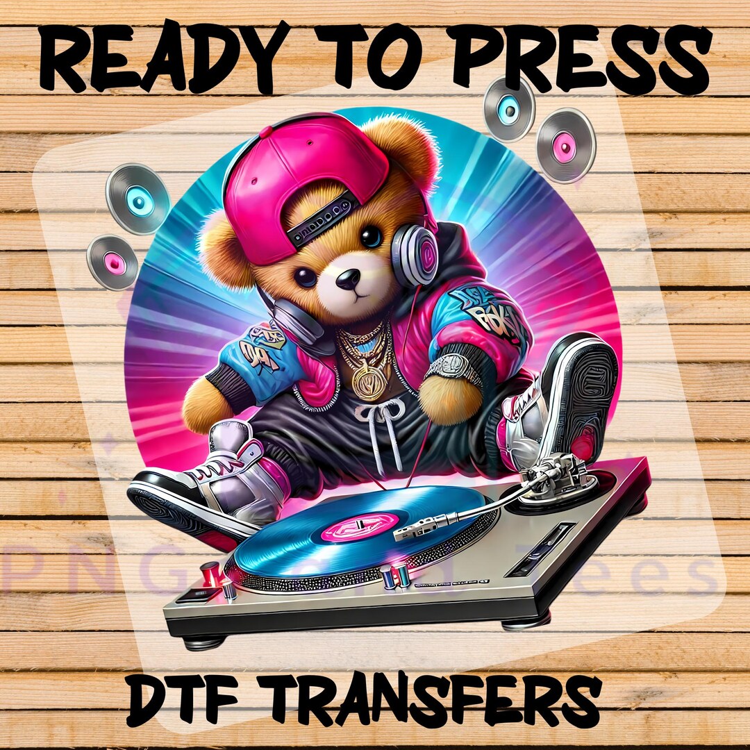 DJ Neon Bear DTF Transfer - Vibrant Ready-to-press Design for Cotton ...