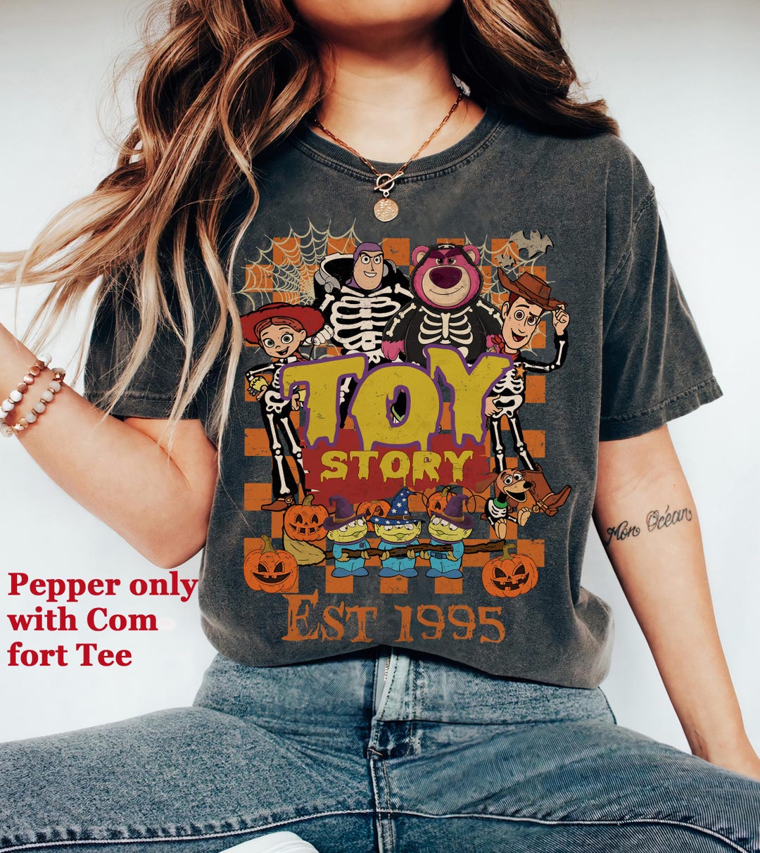 Disney Toy Story Costume Skeletons Halloween Checkered Vintage T-shirt ...