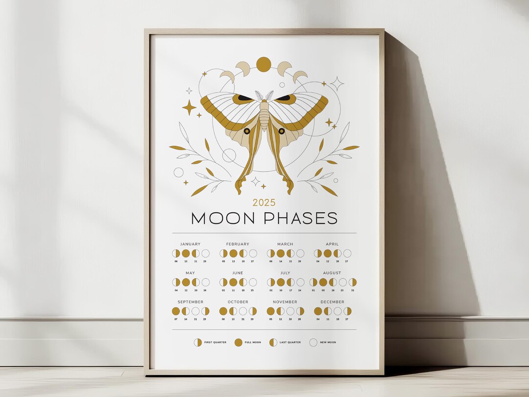 2025 Moth Moon Phase Calendar | Lunar Witch Calendar | Celestial Wall ...