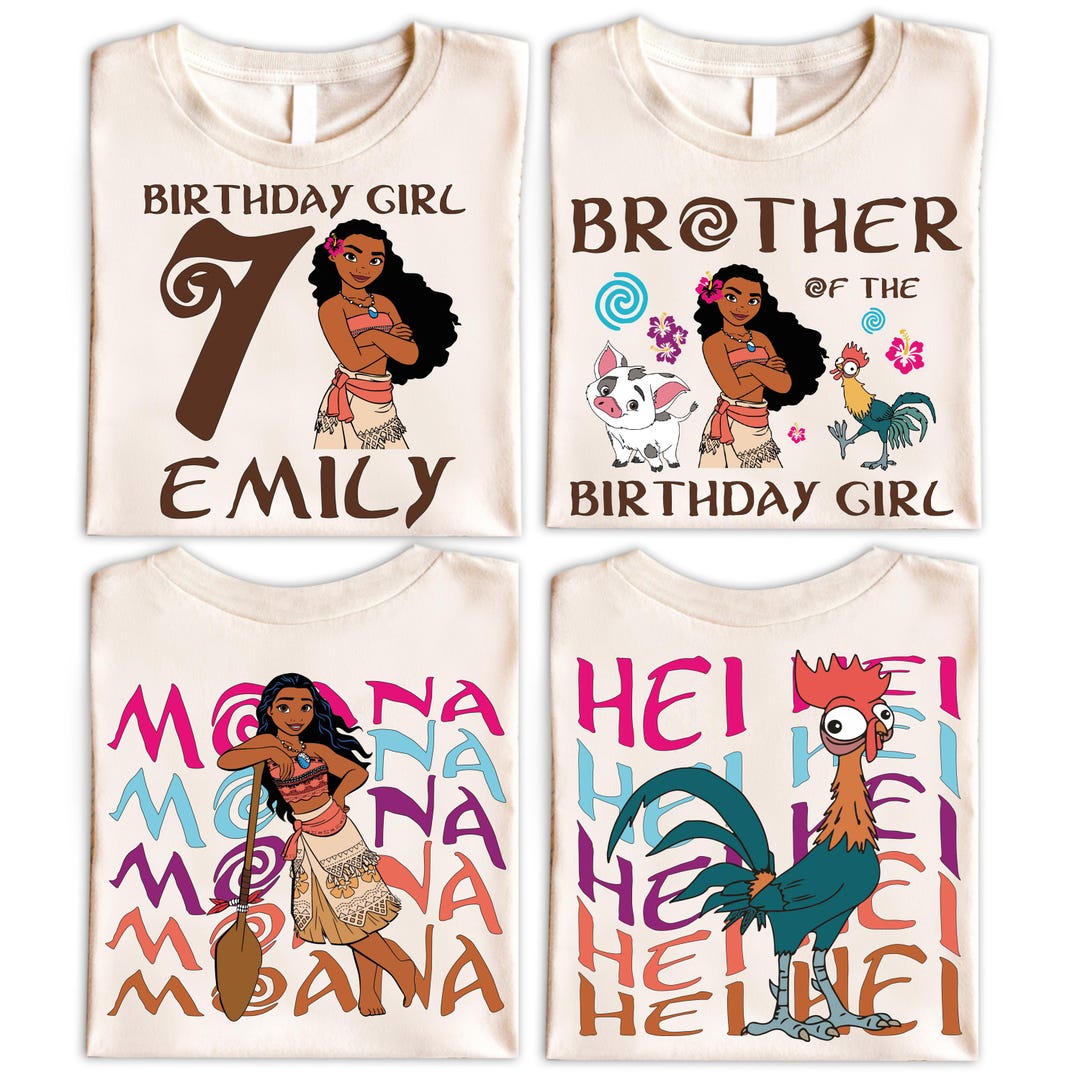 Disney Moana Birthday Family Matching Shirts, Custom Birthday Princess ...