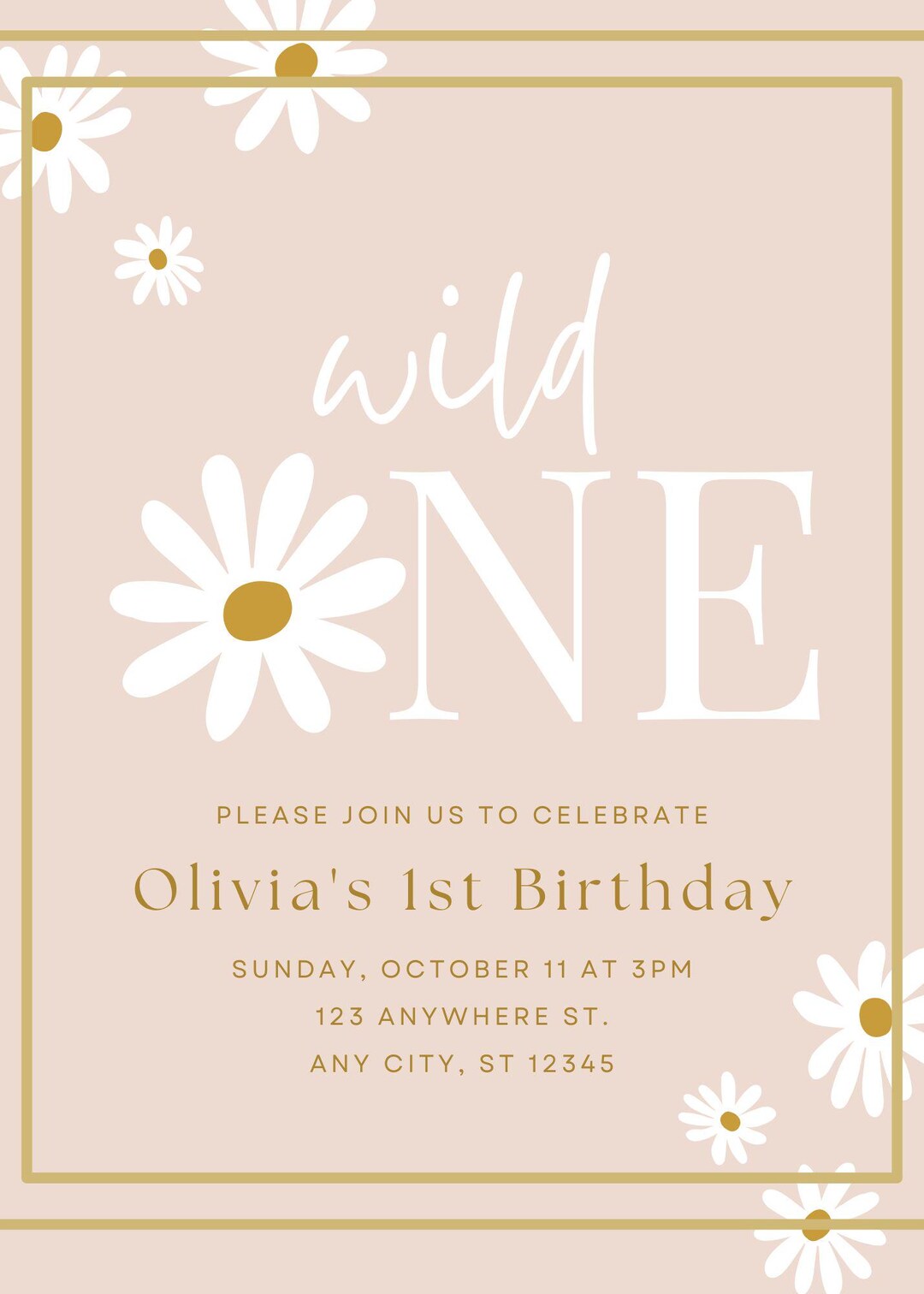 Daisy First Birthday Invitation, Flowers Invitation, Girl Birthday ...