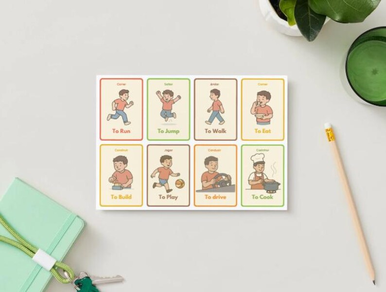 120 Bilingual Action Verb Flashcards | English and Portuguese Verbs for ...