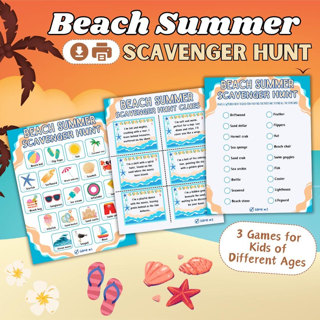Scavenger Hunt Treasure Hunt, Summer Beach Game, Fun Riddles, Outdoor ...