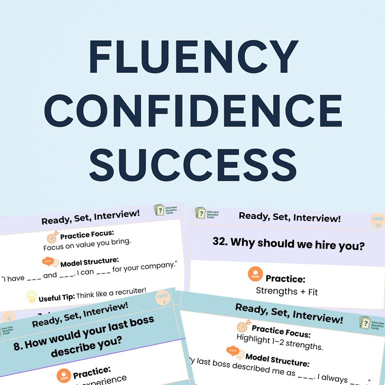 Job Interview Practice Flashcards, ESL Resource (printable PDF) - Etsy