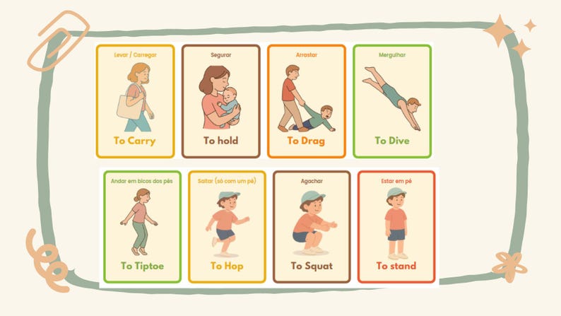 Bilingual Action Verb Flashcards | English Portuguese ESL (digital ...