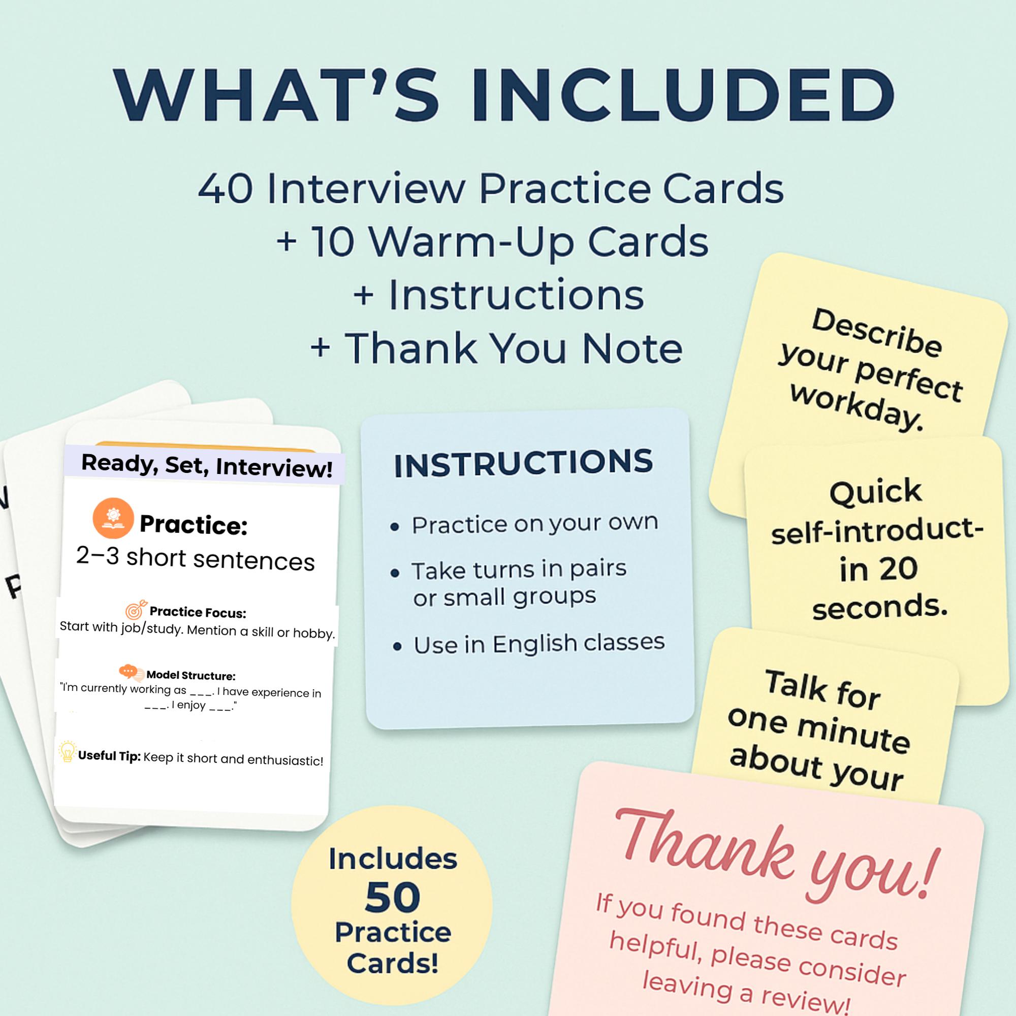 Job Interview Practice Flashcards, ESL Resource (printable PDF) - Etsy