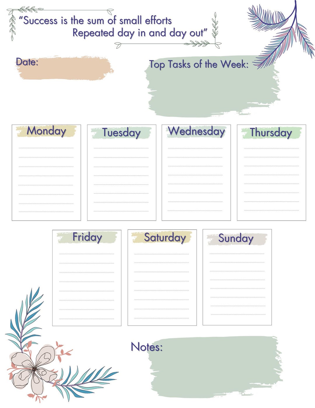 Minimalist Modern Printable Weekly Planner – Undated Productivity PDF ...