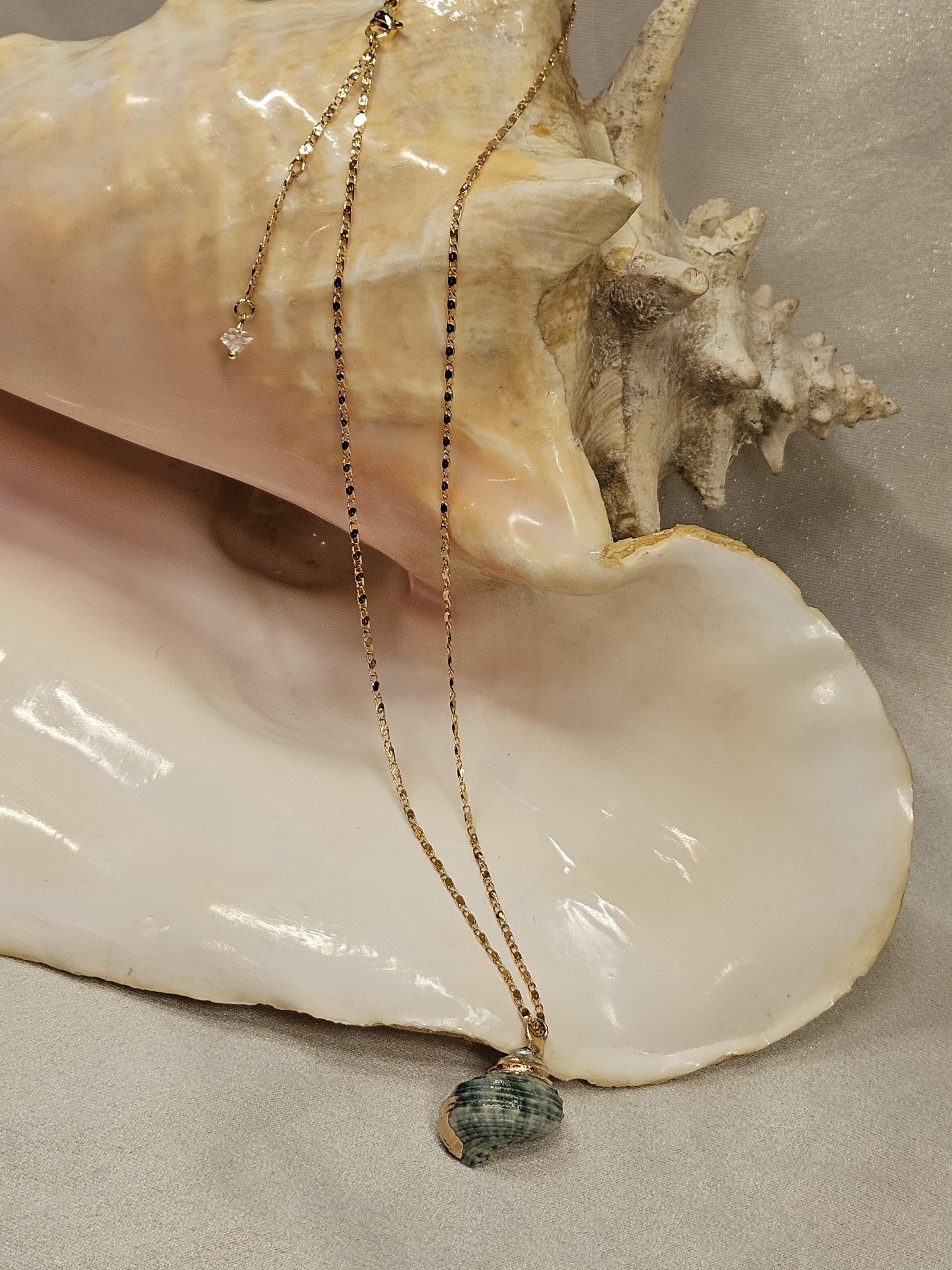 18K Gold-filled Necklace With Turbo Shell and Herkimer Diamond - Etsy