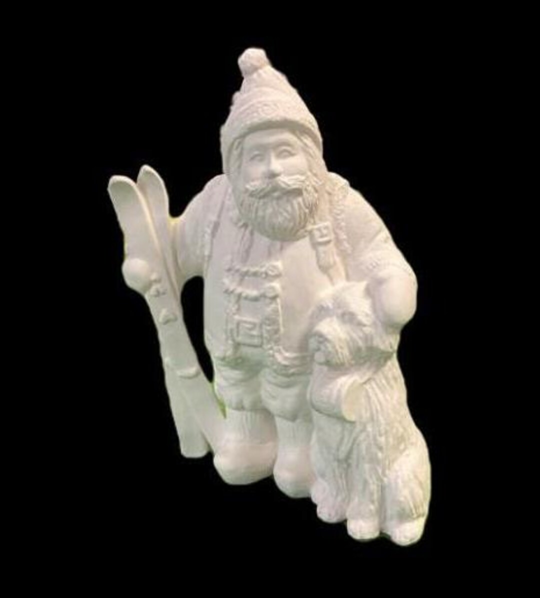 8-inch-tall Gare Santa Claus Holding Skis Standing Next to a St Bernard ...