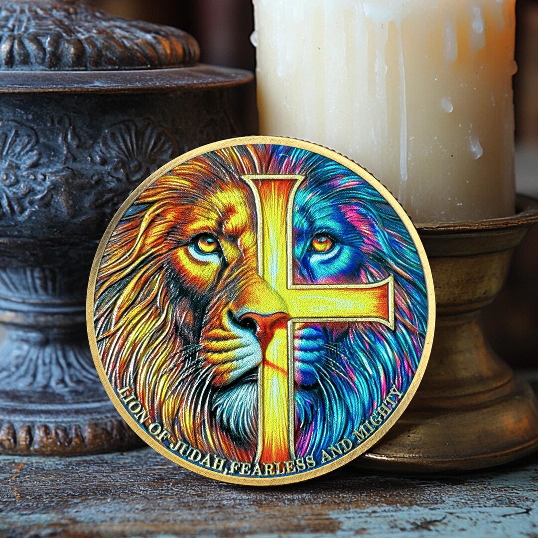 Jesus Christ Coin Colorful Cross of Lion, Joshua 1:9 Increase Faith ...