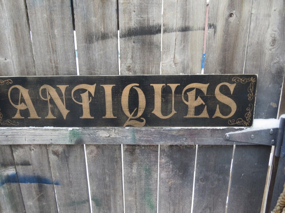 Hand Painted Rustic ANTIQUES Wood Sign Primitive Vintage look | Etsy