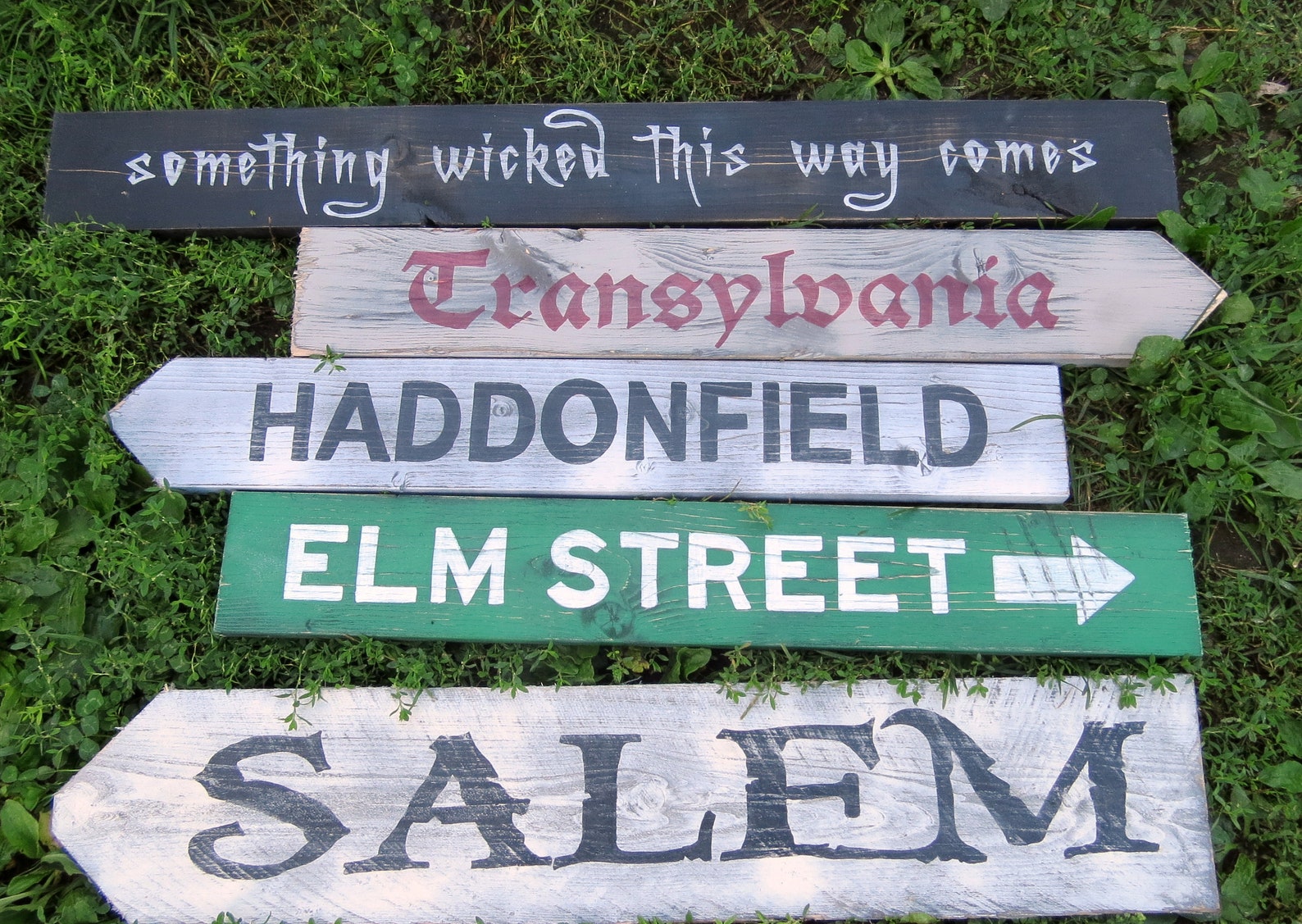 7 Halloween Arrows, Hand Painted Wood Directional Signs Destination ...