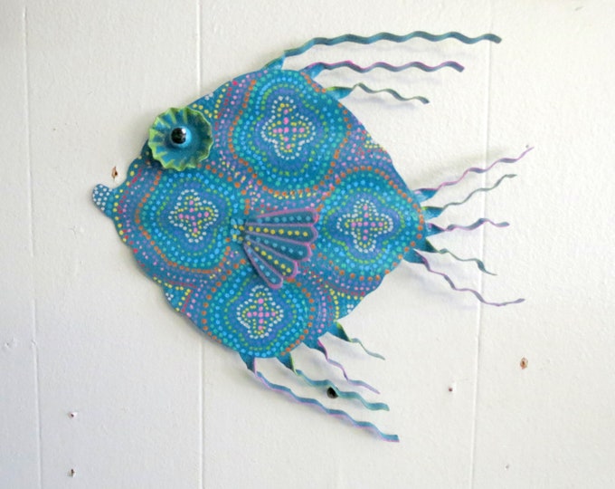 Fun Whimsy Metal Painted Fish Wall Art Outdoor Art Decor Beach Lake ...