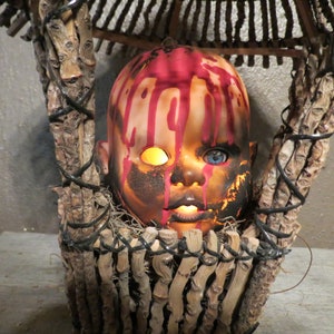 Creepy Doll Head Light up Halloween Decoration, Battery Operated Light ...