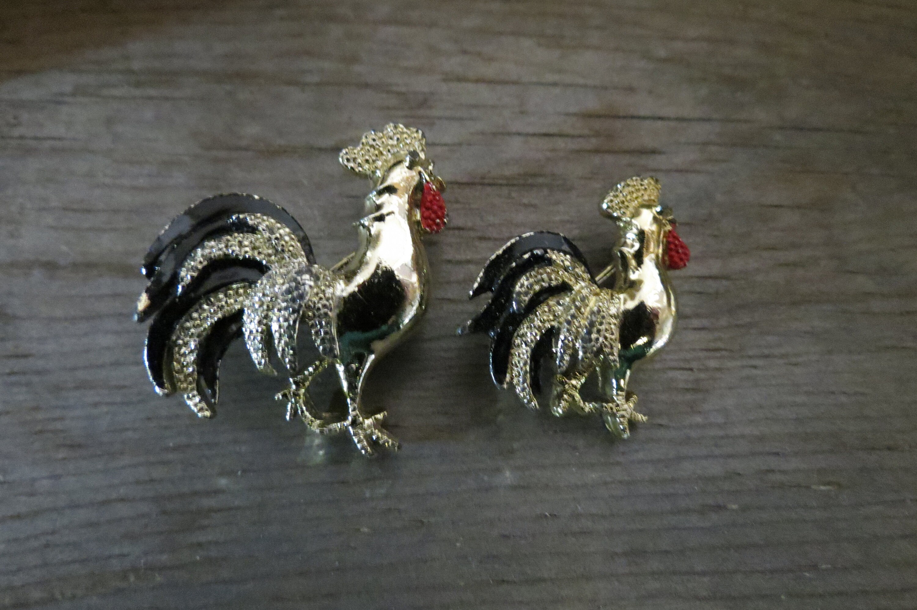 Rooster Chicken Pins Vintage Gerry's Set-2 Enamel Gold | Etsy