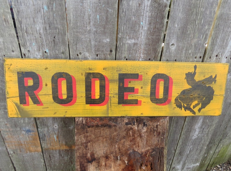 Rodeo Hand Painted Distressed wood sign custom colors | Etsy