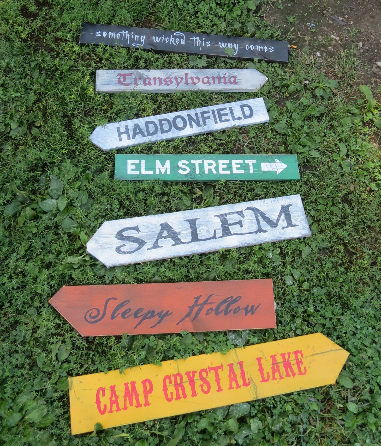 7 Halloween Arrows, Hand Painted Wood Directional Signs Destination ...
