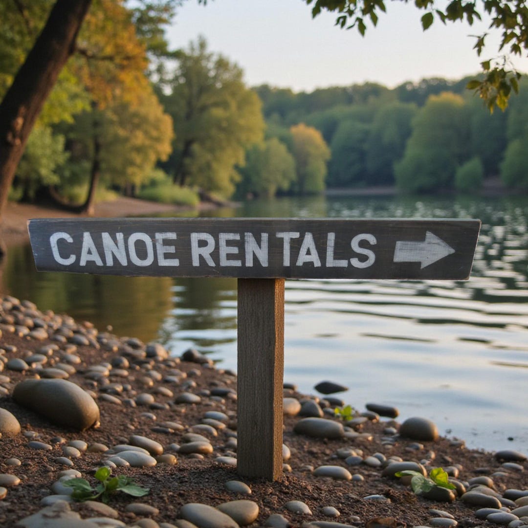 Canoe Rental Sign Hand Painted Wood Lake Directional Sign Vintage Look ...