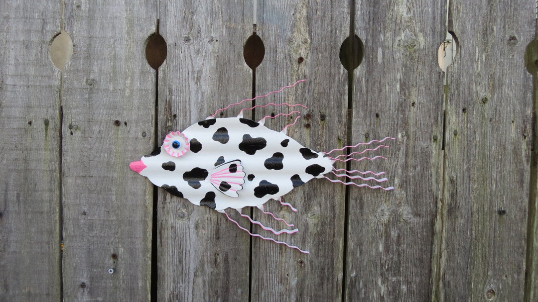Fun Whimsy Metal Painted Fish Wall or Outdoor Art Decor Beach Lake ...