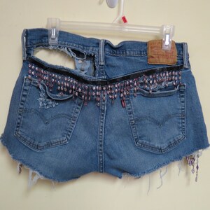 Levi Embellished Denim Cut off Shorts, Blue Jean, Frayed High Waisted ...