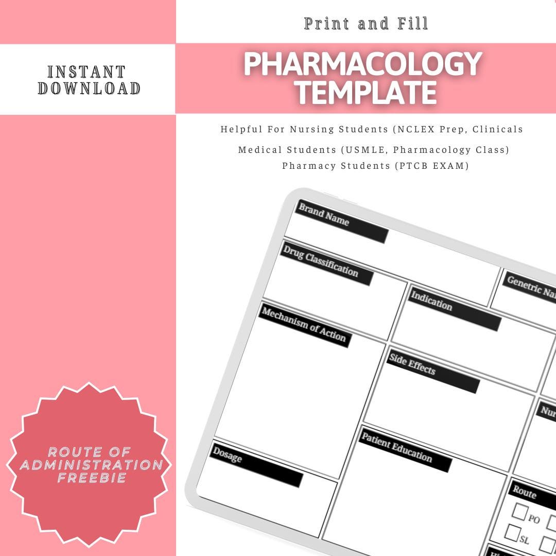 Nursing Pharmacology Template| Printable Pharmacology|nursing School ...