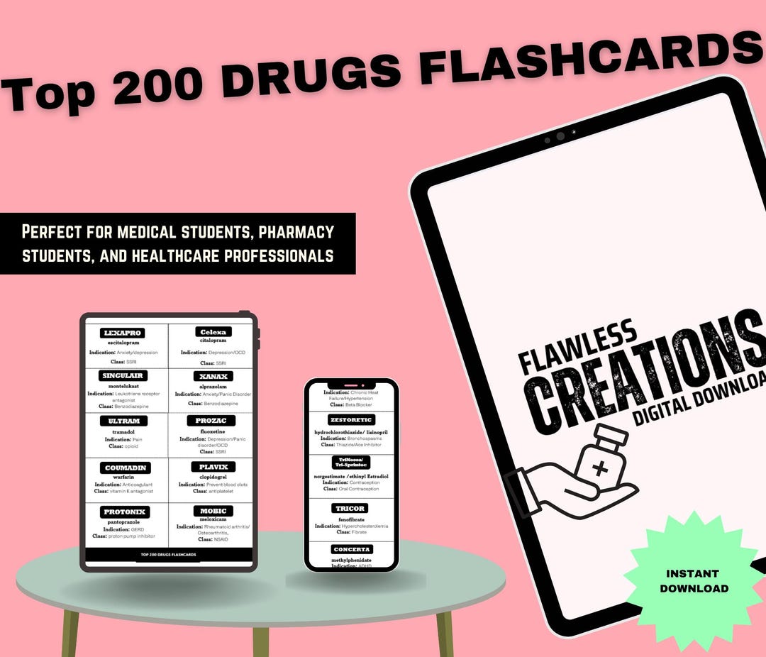 Top 200 Drugs Flashcards| for NCLEX Nursing,pharmacy,and PTCB Exam |common Prescribed Drugs - Etsy