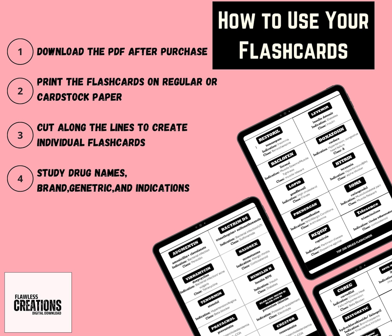 Top 200 Drugs Flashcards| for NCLEX Nursing,pharmacy,and PTCB Exam ...