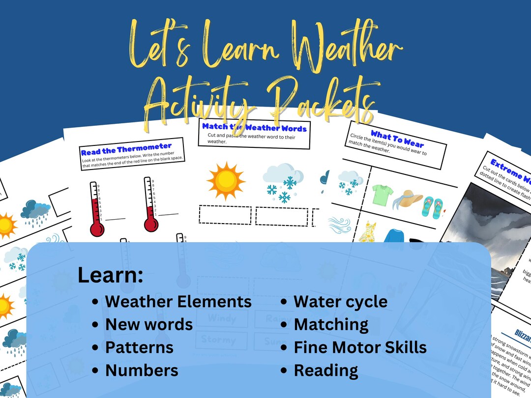 Preschool Weather Activity Pack Digital Worksheets Learning Vocabulary ...